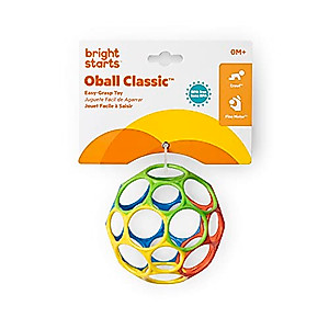 Bright Starts Oball Easy Grasp Classic Ball BPA-Free Infant Toy in Red, Yellow, Green, Blue, Age Newborn and up, 4 Inches