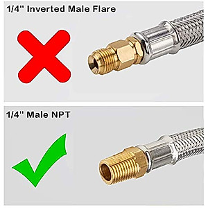 Bbqzone Propane Hoses and Fittings rv Quick Connect, 12-inch Stainless Braided RV Propane Hose Connector, Type 1 Tank Connection, 1/4 Male NPT, 2-Pack