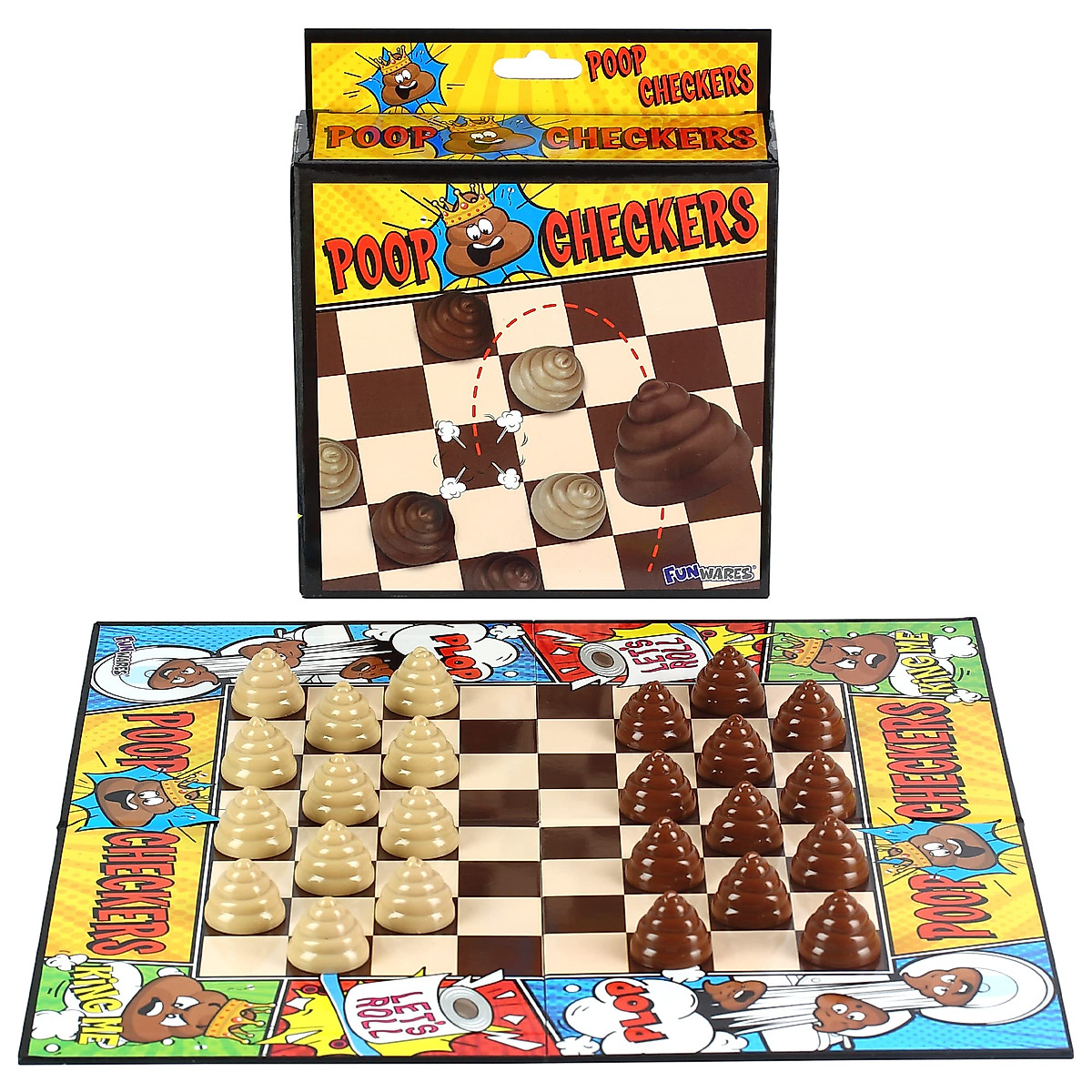 Poop Checkers Game, Poo Gag Gift White Elephant, Poop Game Checkers Set. Poop Emoji Party Supplies, Hilarious Game, Immature People. Scout Game, Kids, Teams, 2 Player Games for Adults. Ages 8-99.
