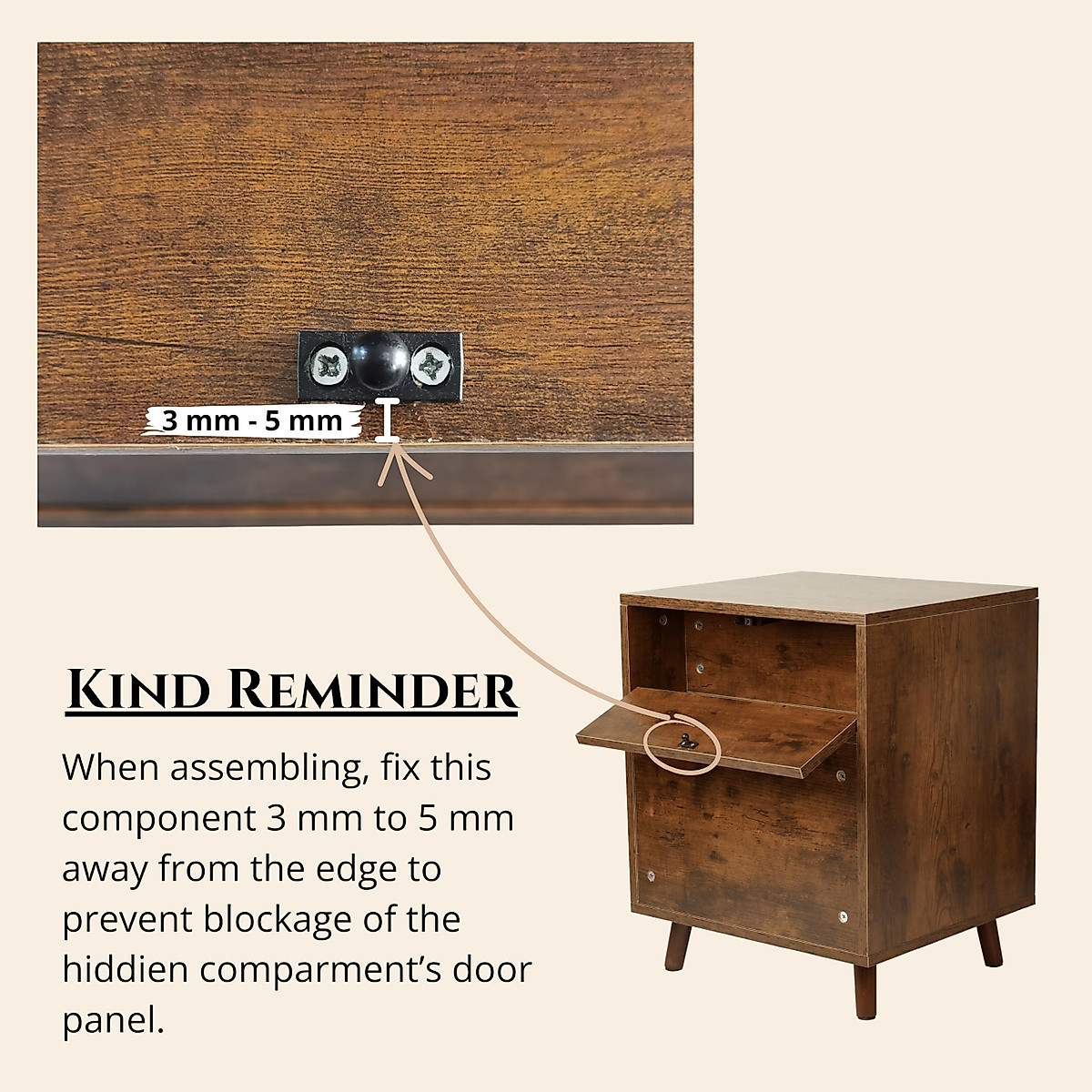 Nightstand with Hidden Compartment | Mid Century Modern Nightstand with Concealed Storage | Vintage Bedside Table | Perfect for Storing Small Valuables (1, Brown, Large)
