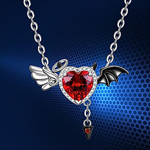 Half Angel Half Devil Necklace Angel and Devil Heart Symbol of Love Pendant Angel Wings Heart Demon Sterling Silver Halloween Bat Jewelry