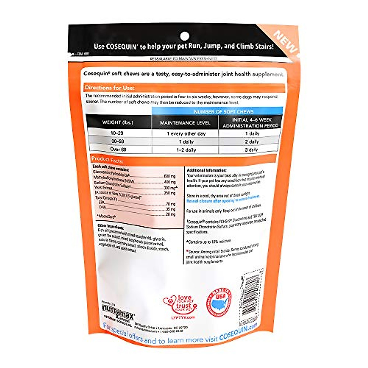 Nutramax Cosequin Senior Joint Health Supplement for Senior Dogs - With Glucosamine, Chondroitin, Omega-3 for Skin and Coat Health and Beta Glucans for Immune Support, 60 Soft Chews