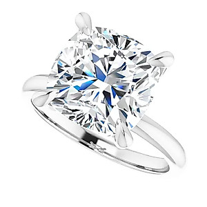 10K Solid White Gold Handmade Engagement Ring, 5 CT Cushion Cut Moissanite Diamond Solitaire Wedding/Bridal Rings for Women/Her, Minimalist Anniversary Ring Gifts (4.5)