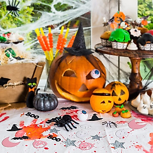 Ferraycle 400 Pcs Confetti Halloween Bat Ghost Confetti Glitter Pink Black Halloween Party Decorations Pumpkin Star Moon Skull Hat Halloween Throwing Confetti for Party Table Decorations, 8 Styles