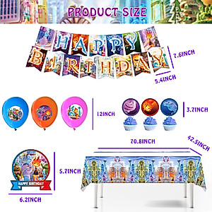 Disney Elemental Birthday Decorations Pixar Movie Theme Party Supplies Ember Lumen and Wade Ripple Party Favors Including Tablecloth Backdrop Cake Topper and Cupcake Banner Balloons