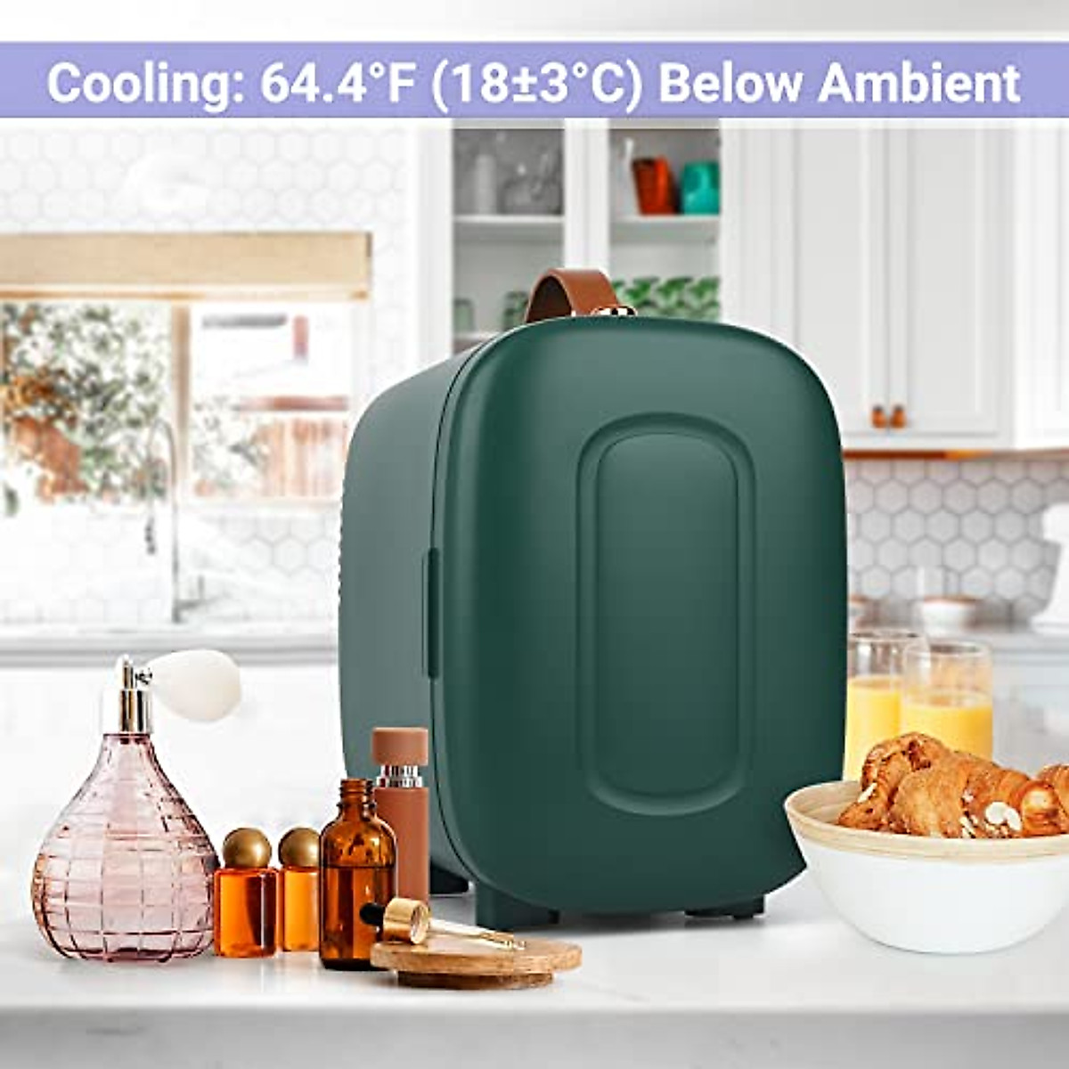 Living Enrichment Mini Fridge, 4L Skincare Fridge, Portable Small Refrigerator Cooler for Skincare, Beverage, Food, Cosmetics, Home, Bedroom, for Christmas Gift - Ever Green