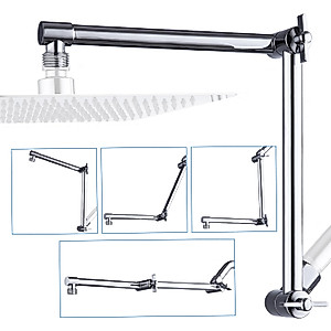 G-Promise Shower Head Extension Arm, 16" Solid Brass Adjustable Extender with Lock Joint, Standard 1/2", Rise or Lower Rainfall and Fixed Shower Head, Height/Angle Adjustable Extension Arm Attachment