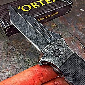 VORTEK Ball Bearing Pivot System Heavy Duty EDC Folding Pocket Knife: 8Cr13MoV Razor Sharp Blade - LMF Style Pommel with Lanyard - Smooth Fast One Hand Opening