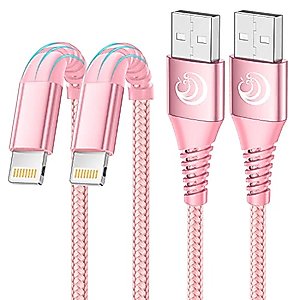 Long iPhone Charger 10 ft 2Pack, (Apple Certified) Lightning Cable 10 Foot Nylon Braided Fast Charging Extra Long 10ft iPhone Cord Compatible with iPhone 13 12 11 XS XR 10 8 7 6 Plus - Pink