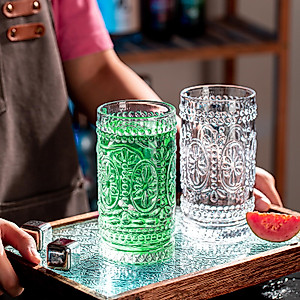 Claplante Vintage Drinking Glasses, 12 pcs Romantic Highball Glasses, 15oz Glass Cups,Tall Water Glass Tumblers, Mojito Cups, Cocktail Glass, Vintage Glassware Set for Juice, Cocktail, Whiskey