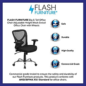Flash Furniture Big & Tall Office Chair | Adjustable Height Mesh Swivel Office Chair with Wheels