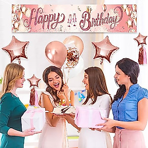 Rose Gold Birthday Party Decorations for Women, Happy Birthday Banner Backdrop, Rose Gold Stars Tassels Balloons Party Decorations Supplies for 16th 21st 30th 40th 50th Birthday Decorations Women Girl
