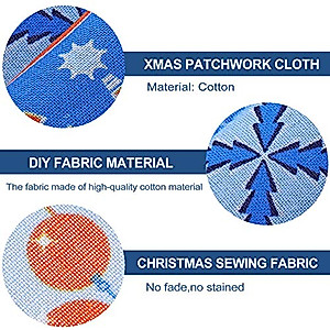 HEALLILY Fabrics 5Pcs Christmas Snowflake Cotton Fabric Bundles Patchwork Xmas Printed Craft Fabric Square DIY Christmas Sewing Scrapbooking Quilting