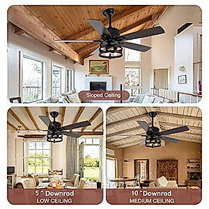 YCGU Rustic Farmhouse Ceiling Fan with Lights, 52 Inch Industrial Cage Ceiling Fan Light, Indoor Outdoor Ceiling Fan with Remote, Reversible DC Motor for Farmhouse Patios Bedroom Garage