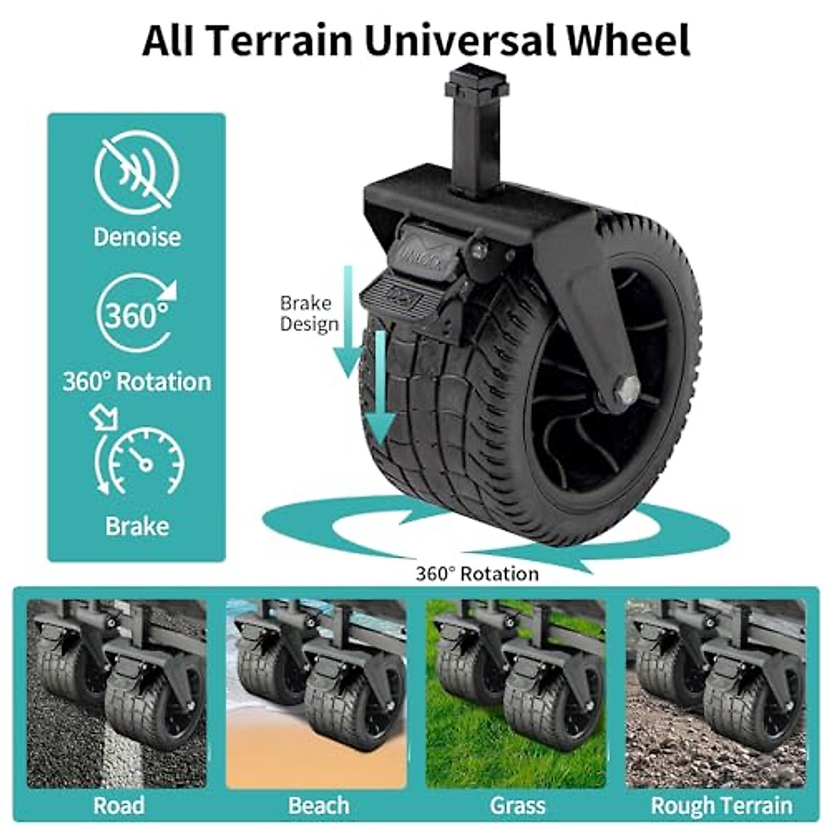 QivvMivo Collapsible Folding Wagon Load 330 Lbs, Heavy Duty Utility Beach Wagon Cart for Sand with Big Wheels, Adjustable Handle&Drink Holders for Garden Outdoor Camping Beach Sports, Grocery (Black)