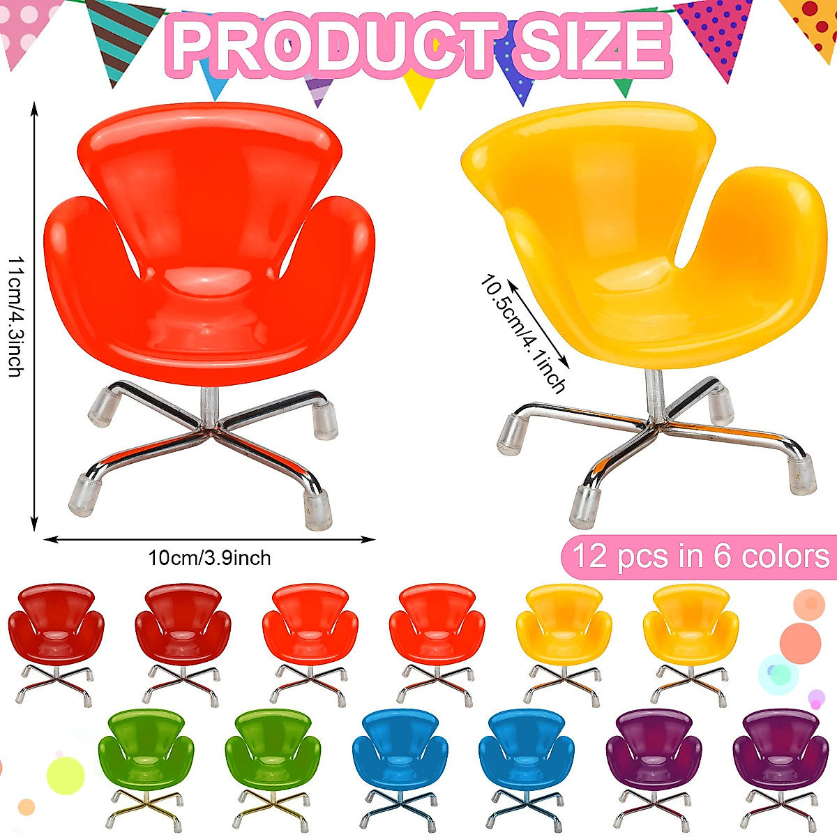 12 Pieces 1:6 Scale Dollhouse Miniature Plastic Chair Colorful Miniature Chair Dollhouse Furniture DIY Mini Armchair Backrest Swivel Egg Chairs for Dolls Dollhouse Accessories Decoration, 6 Colors