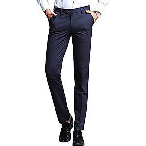Men's Slim Fit Skinny Stretch Pant Classic Solid Color Tapered Suit Pant Lightweight Business Comfort Trousers (Blue,33)
