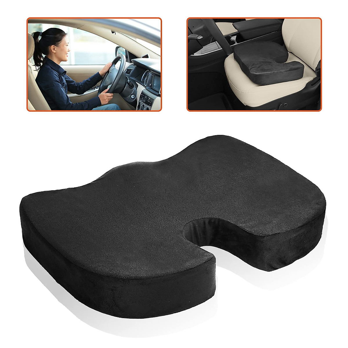 Trobo Seat Cushion, Car Pillow for Driving Seat to Improve Sciatica, Coccyx, Hip and Tailbone Pain, Ergonomic Memory Foam Chair Pad for Lower Back Pain Relief, Perfect for Long Trips, Home & Office