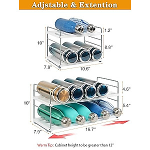 Water Bottle Organizer For Cabinet, Expandable Water Bottle Holder Rack, Adjustable Tumbler Storage For Kitchen Organization, 2 Tier Cup Organizer For Sports Flask Insulated Travel Mug Fridge, White