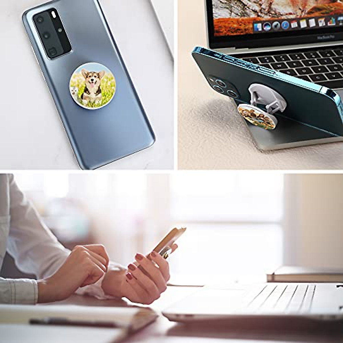 40 Pieces Blank Sublimation Phone Grip Holders Include 40 Collapsible Brackets and Sublimation Aluminum Sheets and Double-Sided Stickers DIY Expanding Finger Stand for Smartphones and Tablets (White)