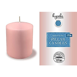 Hyoola Light Pink Pillar Candles 2x3 Inch - 4 Pack Unscented Pillar Candles Bulk - European Made