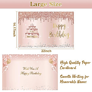 Jumbo Birthday Card With Envelope, Giant Guest Book Happy Birthday Greeting Cards for Girls Women, Large Birthday Card Gifts Decorations Party Supplies, Pink Rose Gold Extra Big Birthday Card Decor(14