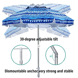 AMMSUN Beach Umbrellas for Sand Heavy Duty Wind Portable, 6.5 ft Beach Umbrella with Sand Anchor & UV Protection, Outdoor Patio Umbrella with Carry Bag for Beach Patio Garden Outdoor, Geometric Blue