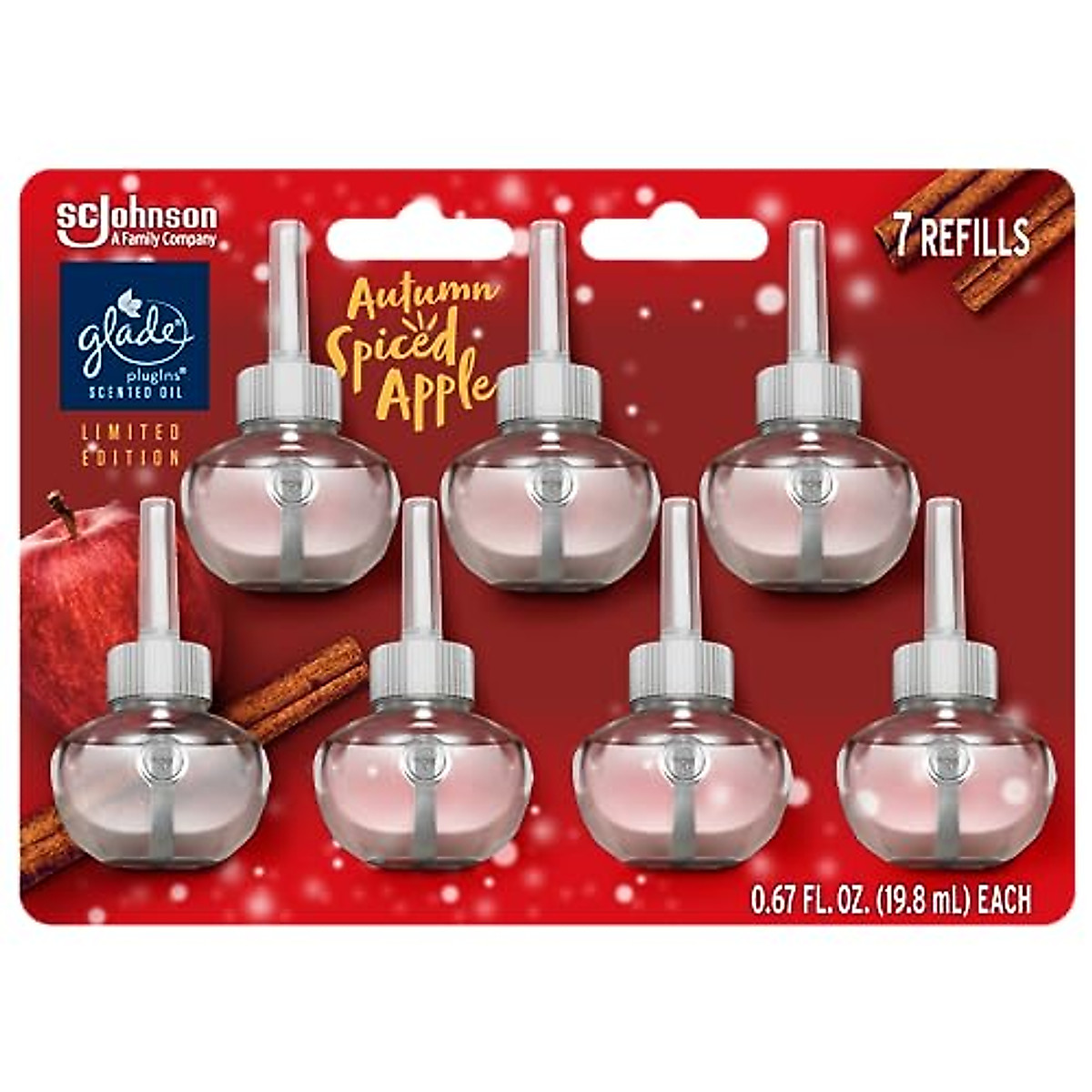 Glade PlugIns Refills Air Freshener, Scented and Essential Oils for Home and Bathroom, Autumn Spiced Apple, Limited Edition Scent, 4.69 Fl Oz, 7 Count