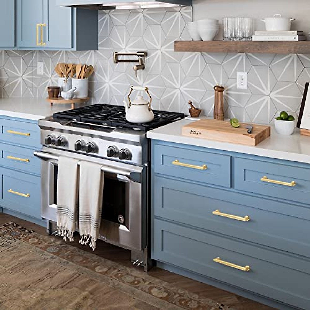 goldenwarm 5 Pack Brushed Gold Cabinet Handles 3-3/4 inch Drawer Pulls Hardware Pull for Kitchen Bathroom Cupboard Dresser