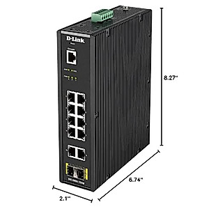 D-Link 12-Port Gigabit Industrial Smart Managed Switch | 10 10/100/1000BASE-T Ports + 2 10/100/1000BASE-T Ports + 2 SFP Ports | Layer 2 | 6kV Surge Wide Temp (DIS-200G-12SW)