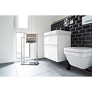 WENKO Towel Rack, Towel Stand with 2 Bars, Free Standing Towel Holder for Bathroom, Kitchen, Pool, Space Saving, Stainless Steel, Silver/Black, 18.9 x 31.5 x 7.9 in