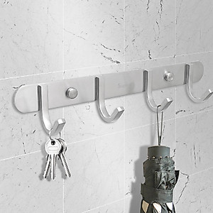 Sagmoc Coat Hook Rack Brushed Nickel 10.6-Inch Coat&Towel Hook Rail Wall Mounted with 4 Hooks, Durable Wall Hangers for Bedroom, Bathroom, Foyer, Hallway (SUS304 Stainless Steel)