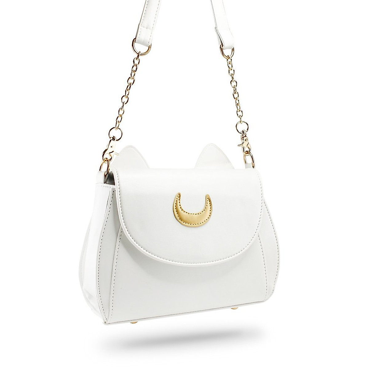 OCT17 Moon Luna Design Purse Kitty Cat satchel shoulder bag Designer Women Handbag Tote PU Leather Sailer Style (White)
