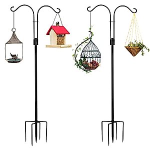 LOLOST 60 Inch Tall Shepherd Hooks with 5-Forked Base, Adjustable Heavy Duty Bird Feeder Pole Stand Hanger, Shepards Hooks for Outdoor Suitable for Light Solar Lantern Mason Jar Wedding,2 Pack