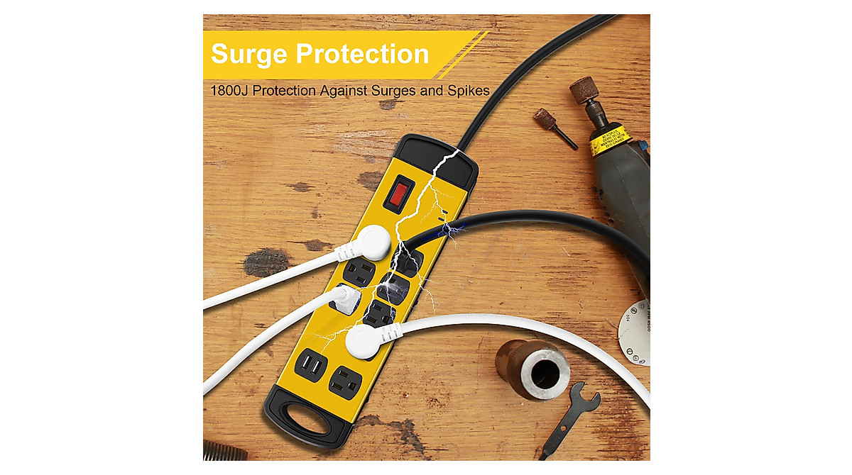 Heavy Duty Surge Protector with USB - 8 Outlets & 1800J Surge Protection