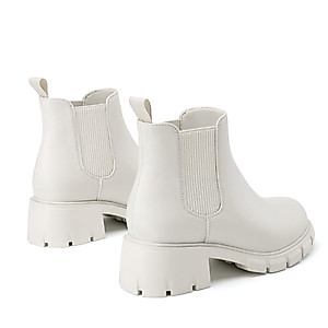 Athlefit Girls Ankle Boots Kids Comfortable Slip on Lug Sole Chelsea Booties for Toddler Little Kid Big Kid Beige Size 5