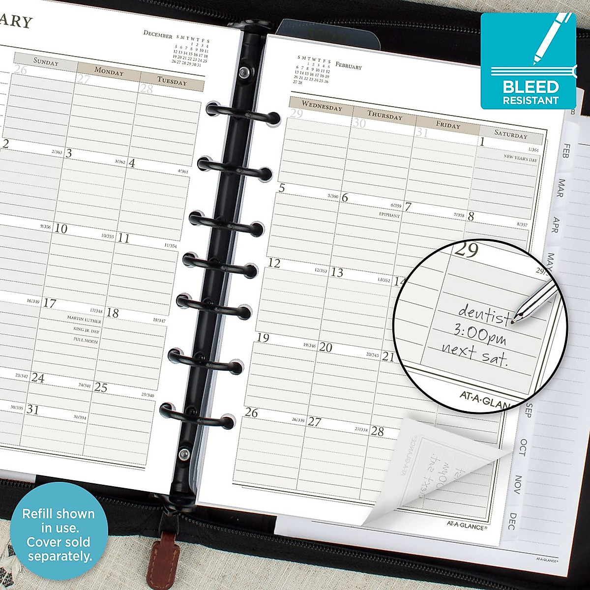 2022 Weekly & Monthly Planner Refill by AT-A-GLANCE, 91010 DAY-TIMER, 5-1/2" x 8-1/2", Size 4, Desk Size, Loose-Leaf (481-285Y)