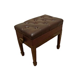 CPS Imports Adjustable Artist Piano Bench Stool in Walnut with Music Storage