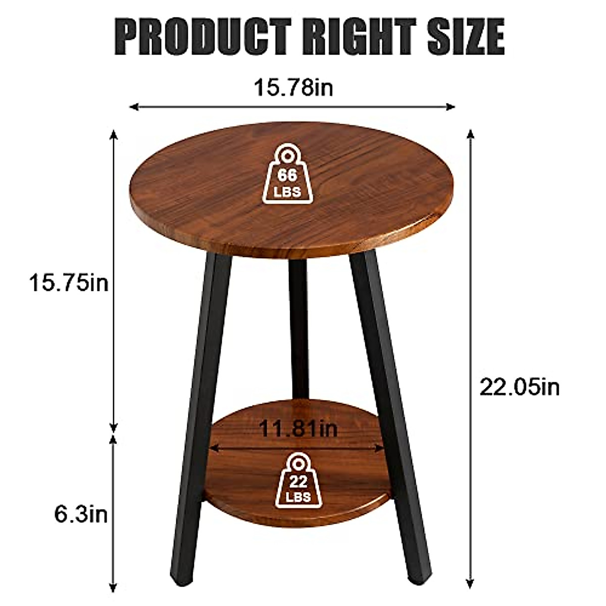 Hadulcet Round Side Table，Accent Table Small End Table for Living Room Bedroom Office Balcony Small Space, Chestnut