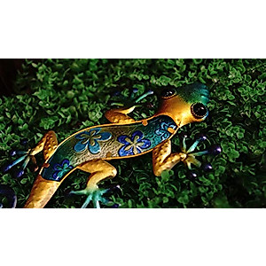Comfy Hour Spring Is Here Collection 14" Green Blue Metal Art Gecko Wall Décor, Lizard Home Decoration