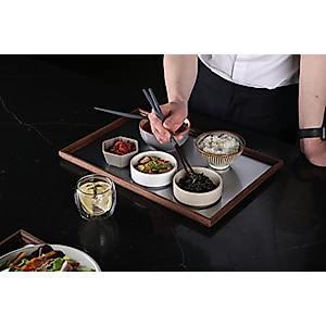 Vernox Large Serving Tray with Stainless Steel for Food, Rectangular Tray Platter with Walnut Wood Frame for Coffee Table, Kitchen, Party - Silver Color (Large)