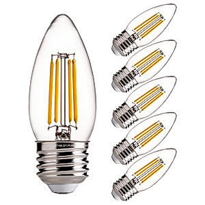 FLSNT Dimmable Candelabra Light Bulbs 60W Equivalent E26 Base, B11 LED Chandelier Candle, 2700K Soft White, 6 Pack
