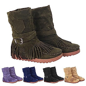 YfiDSJFGJ black booties for women casual toe retro short fringe round flat pointe toe low heel chunky block heel soft toe non-slip snow boots metallic cowgirl boots