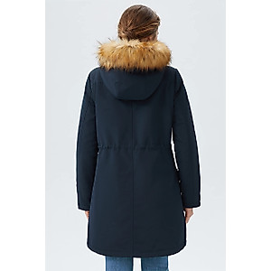 Orolay Women's Thicken Fleece Lined Parka Winter Coat Hooded Jacket with Removable Fur Collar Navy XL