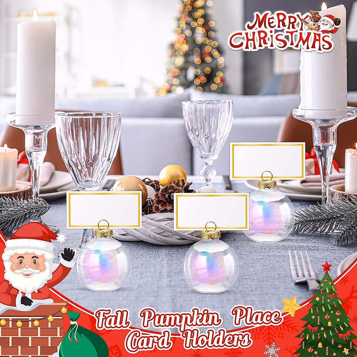 Liliful 12 Set Christmas Glass Place Card Holders Including Cards Table Sign Card Holder Ornament Table Number Holders Display Place Cards for Wedding Anniversary Birthday Party Table Numbers