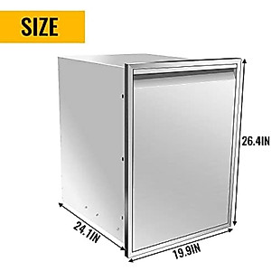 Built-in Single Trash Drawer Pull-Out Tray Outdoor Kitchen Stainless Steel Trash Drawer Storage One Trash Bin for BBQ Island Grill Station,19W X 27H X 16D Inch