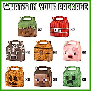 Miner Crafting Birthday Party Supplies,16Pcs Gift Boxes,Pixel Theme Style Party favors,Best for Fill Up the Birthday Gift Bags（8 style）