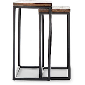 Amazon Brand – Stone & Beam Weston Wood & Metal Nesting Tables, Set of 2, Brown