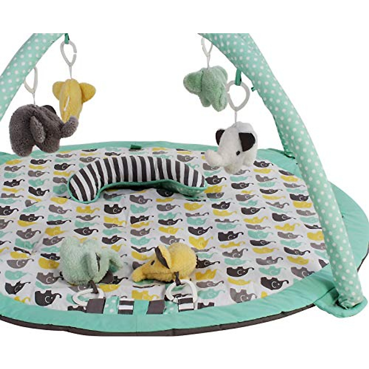 Bacati Elephants Unisex Activity Gym with Mat, Mint/Yellow/Grey