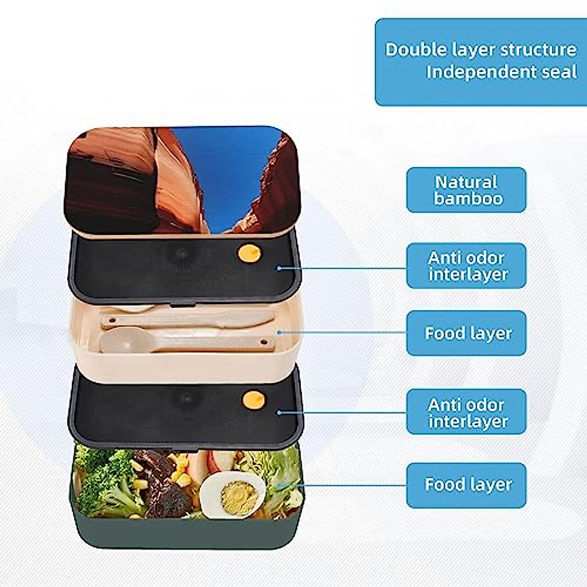 Gorge Scenery Adult Lunch Box, Bento Box, With Cutlery Set Of 3, 2 Compartments, Rectangular, Lunch Box For Adults